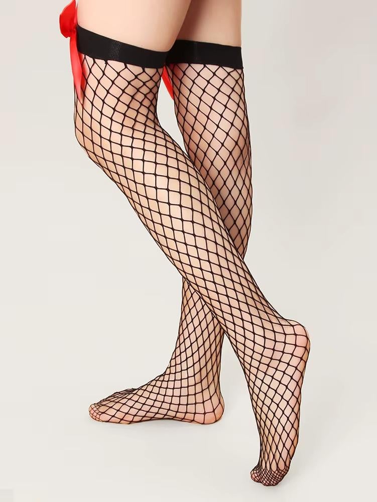 ᐉ Панчохи жіночі в сітку нейлонові з бантом Чорний/Червоний (27-DK1 ...