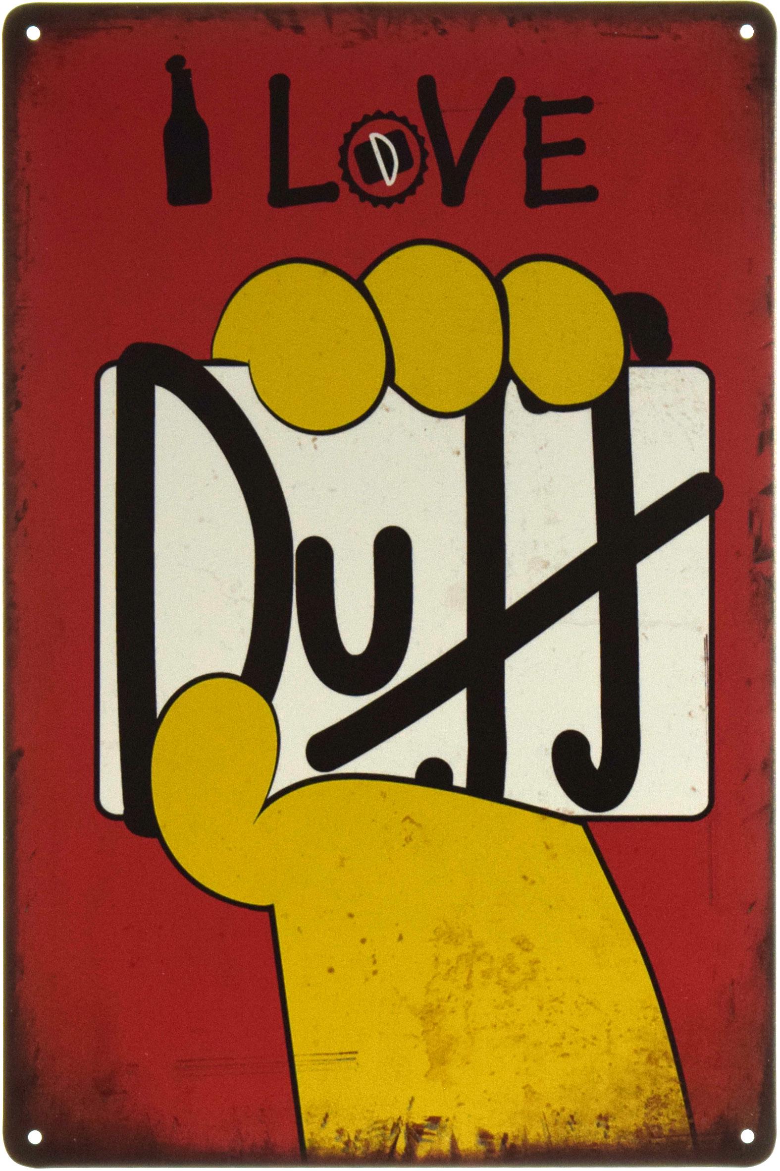 ᐉ Табличка металлическая Я Люблю Дафф Симпсоны/I Love Duff 20x30 см
