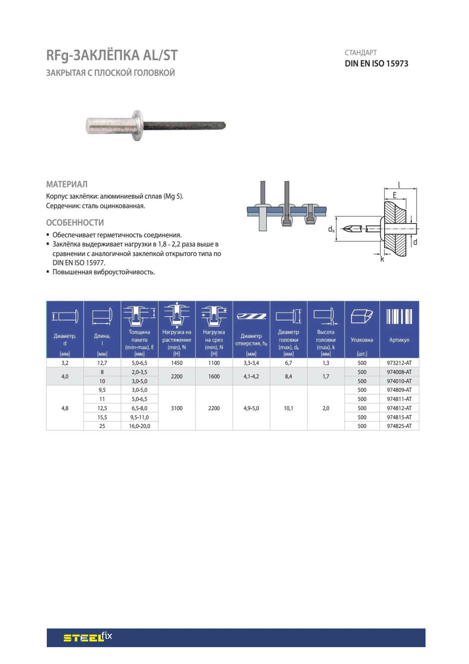 ᐉ Заклепка герметична пласка Steelfix ISO 15973 4,8х12 Al/St 2,2 6,5-8 ...