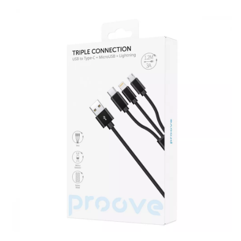 ᐉ Кабель Proove Triple Connection 3 in 1 Type-C/Micro USB/Lightning 1,2 ...