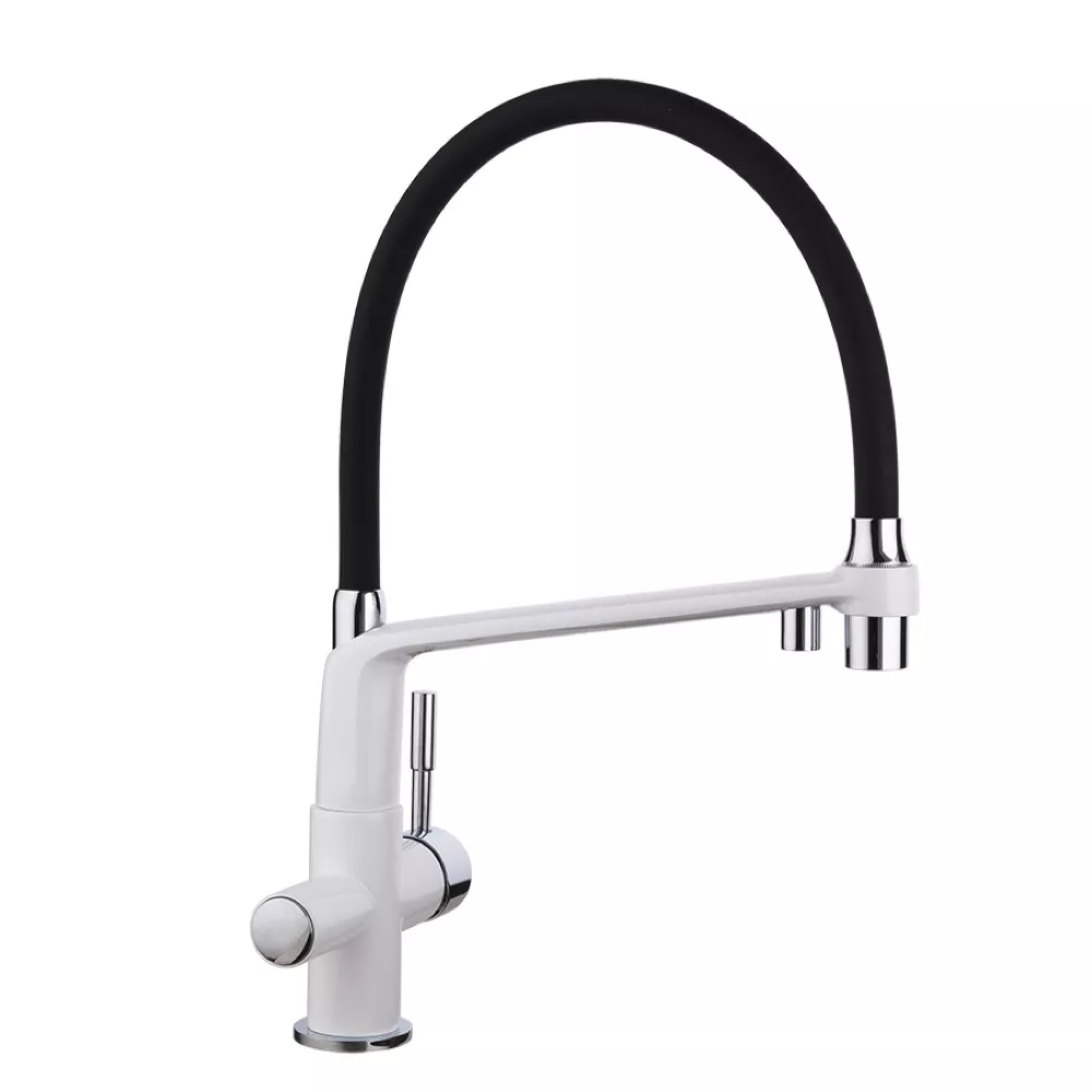 ᐉ Змішувач для кухні на дві води Gappo G4398-9 з гнучким виливом Білий/Чорний • Краща ціна в ...