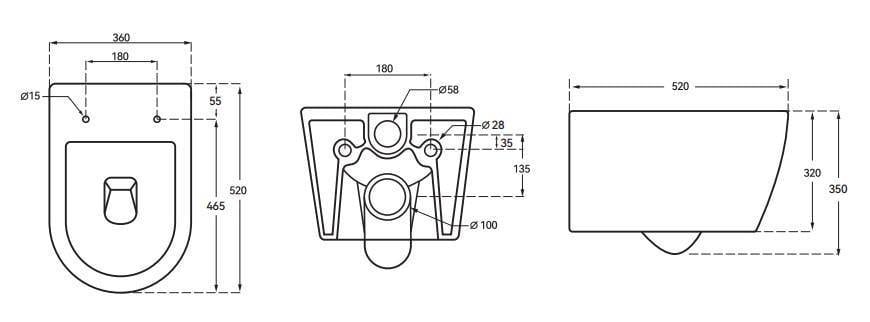ᐉ Унітаз підвісний MIXXUS ELLIPSE-0306-T3 520x360x365 мм система змиву ...