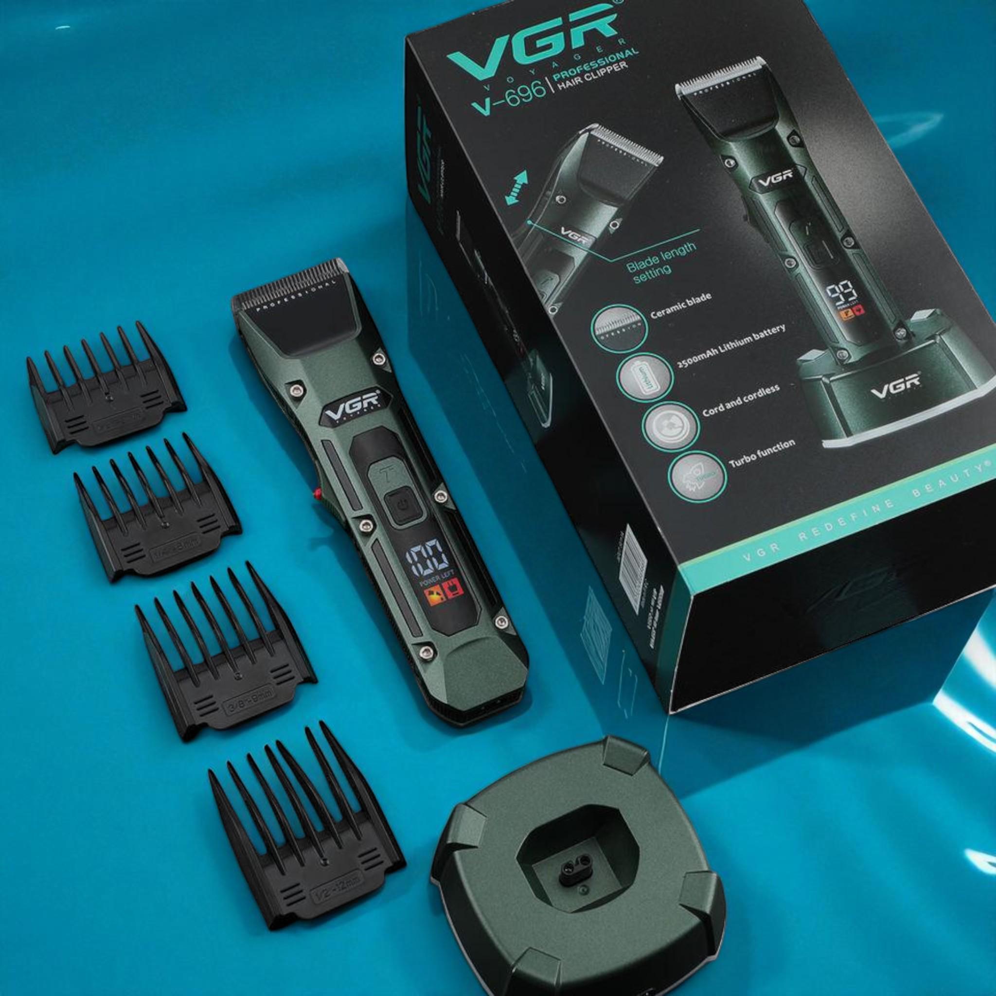 ᐉ Машинка для стрижки акумуляторна VGR V-696 clipper 4 насадки LED display Green (11975) • Краща ...