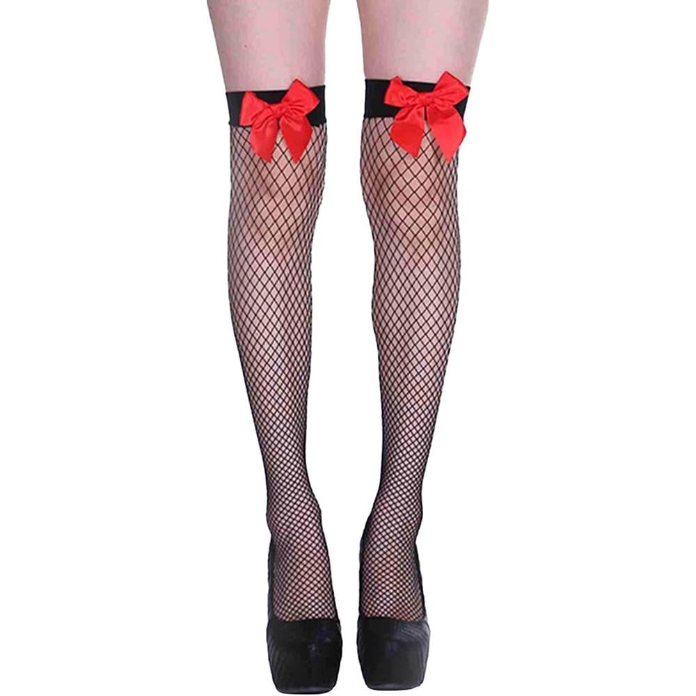 ᐉ Панчохи жіночі в сітку нейлонові з бантом Чорний/Червоний (27-DK1 ...