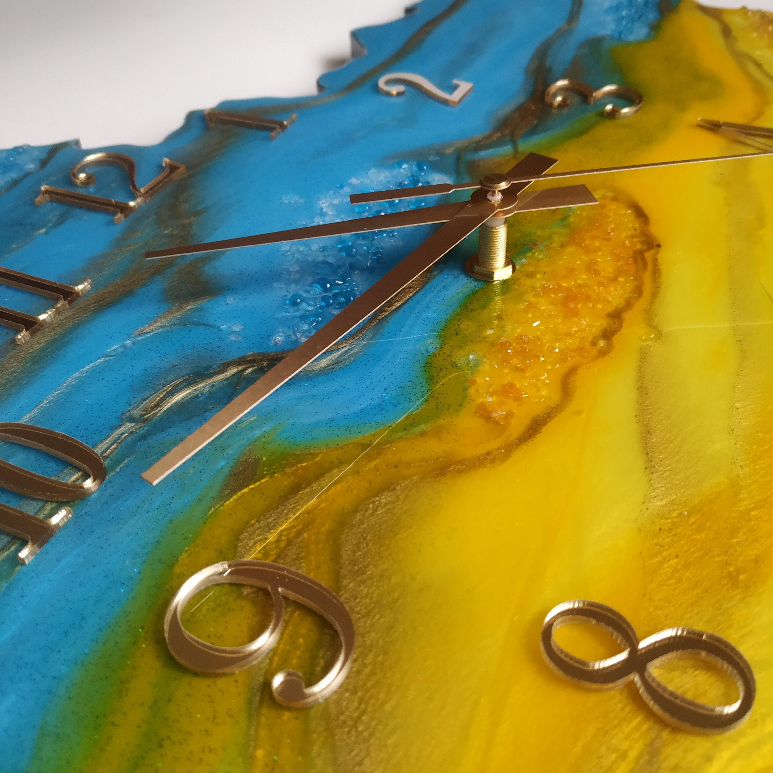 ᐉ Годинник настінний Карта України з епоксидної смоли ручної роботи 60х38 см ЧЕС00000007