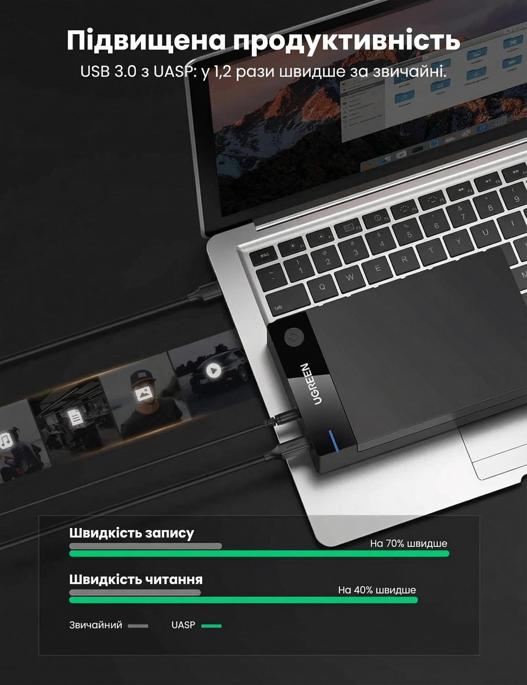 ᐉ Карман внешний UGREEN US222 3.5"/USB 3.0 Черный (50422) • Купить в ...