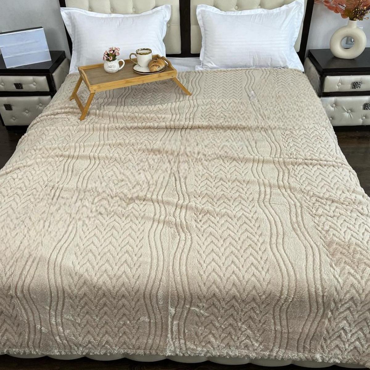 ᐉ Плед пушистый Koloco Зигзаг Волны евро 200х230 см Бежевый (38529 ...