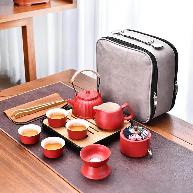 ᐉ Набір для чайної церемонії Шанхай з чабанню на 4 персони в Червоній сумці Tk00002 • Краща