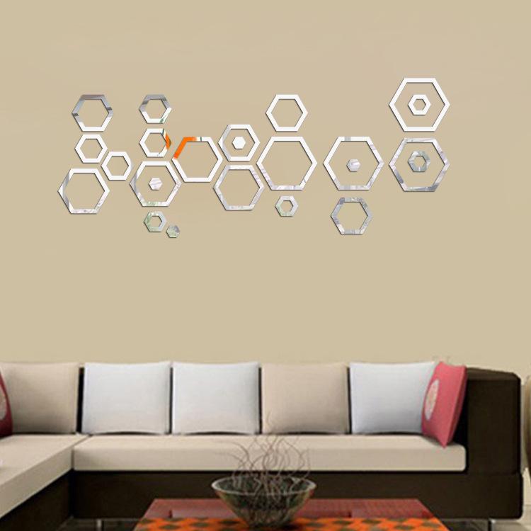 ᐉ Наклейка на стіну дзеркальна Hexagon акрилова для декору інтерєру 24 шт Срібний • Краща ціна