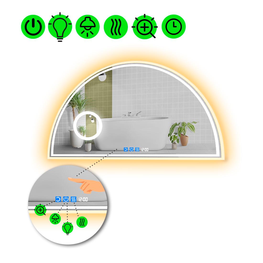 ᐉ Дзеркало з LED підсвіткою Cerhio 4 з трьома сенсорами/годинами ...
