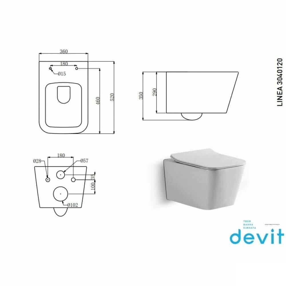 ᐉ Унитаз подвесной Devit Linea с крышкой Soft Close (3040120) • Купить в Киеве, Украине • Лучшая ...