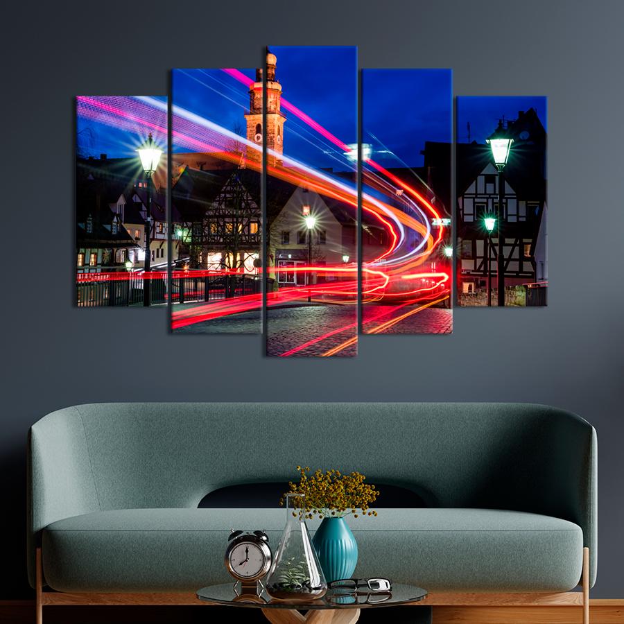 Картина міста Червоні вогні на нічній вулиці міста 137x85 см (A734-5) • Краща ціна в Києві ...