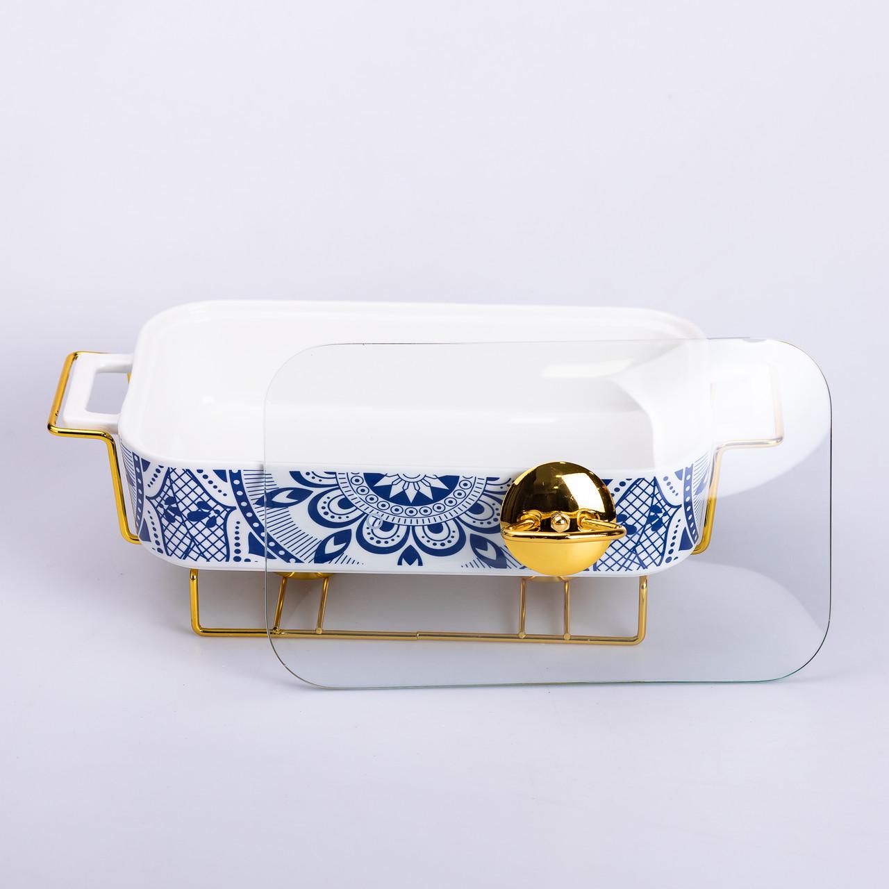 ᐉ Марміт керамічний зі скляною кришкою на металевій підставці 32х17х15 см 1 5 л 6853 • Краща