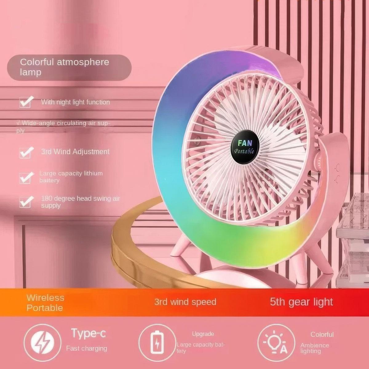 ᐉ Вентилятор мини настольный Fan F13 USB на аккумуляторе с подсветкой RGB (1010919-Pink ...