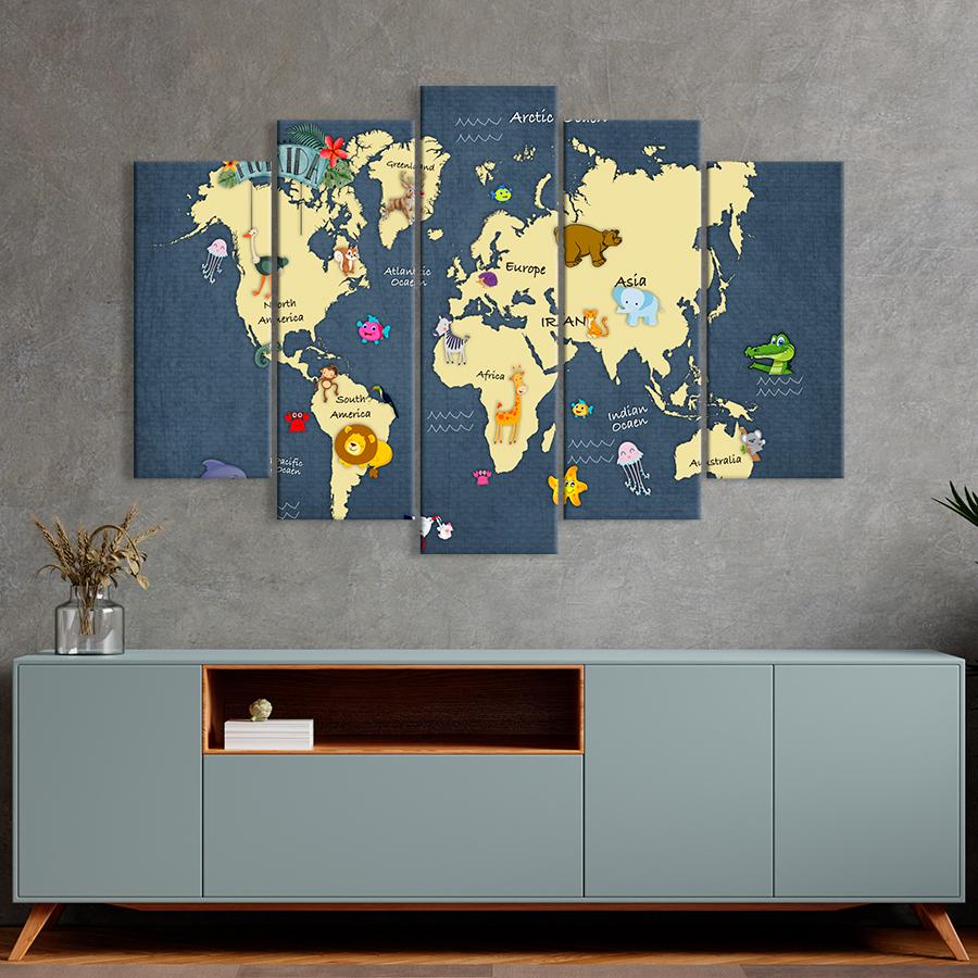 ᐉ Картина на полотні Карта континентів із милими тваринами 137x85 см (V527-5_L) • Краща ціна в ...