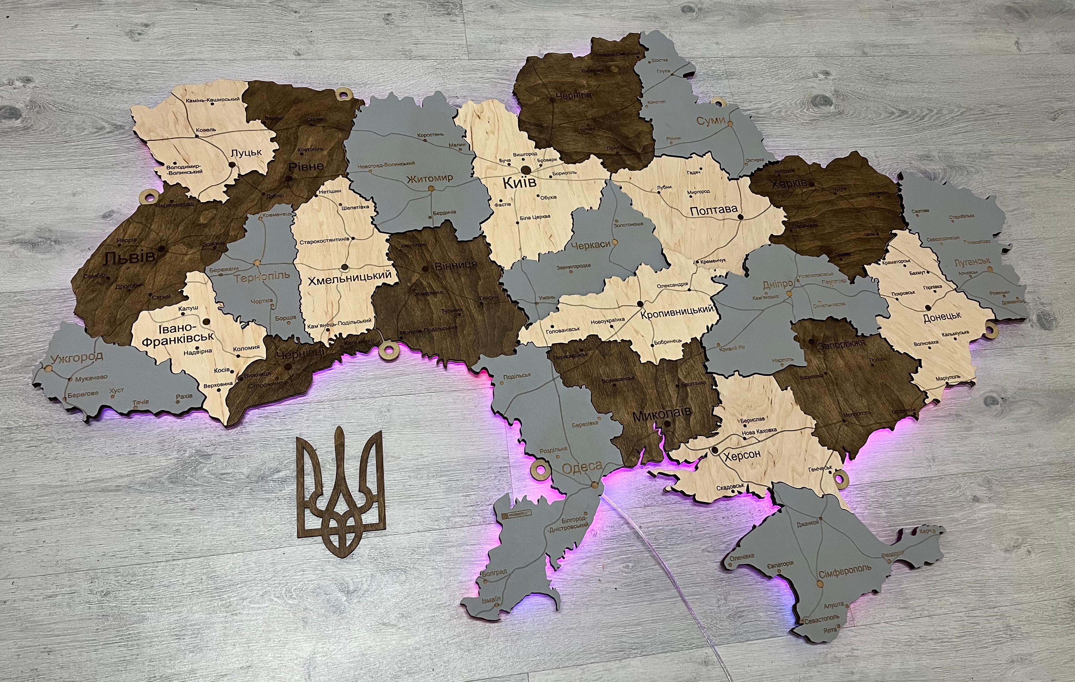 ᐉ Мапа України Камяний ліс деревяна з підсвіткою 200x134 см • Краща