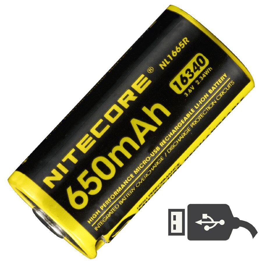 Акумулятор Nitecore Li-Ion RCR123A 3,6V 650 mAh USB (NL1665R) • Краща ціна в Києві, Україні ...