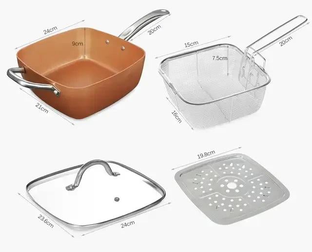 ᐉ Сковорода AMPOVAR Copper Cook Deep Square Pan с фритюром и пароваркой ...