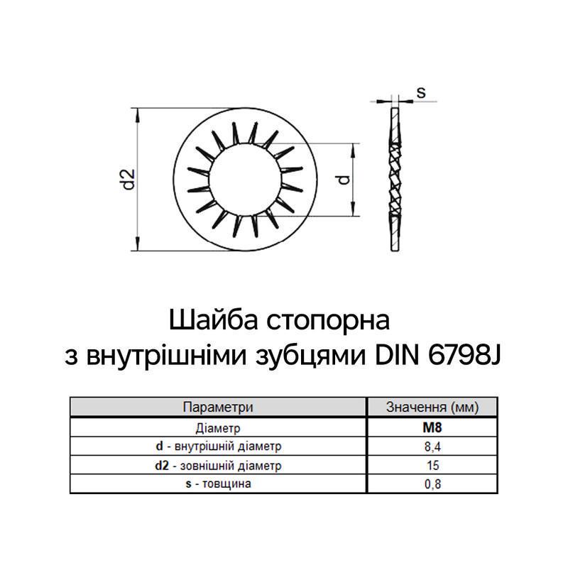 ᐉ Шайба стопорна з внутрішніми зубцями Metalvis М8 DIN6798J ⌀ 15 мм х 0 ...
