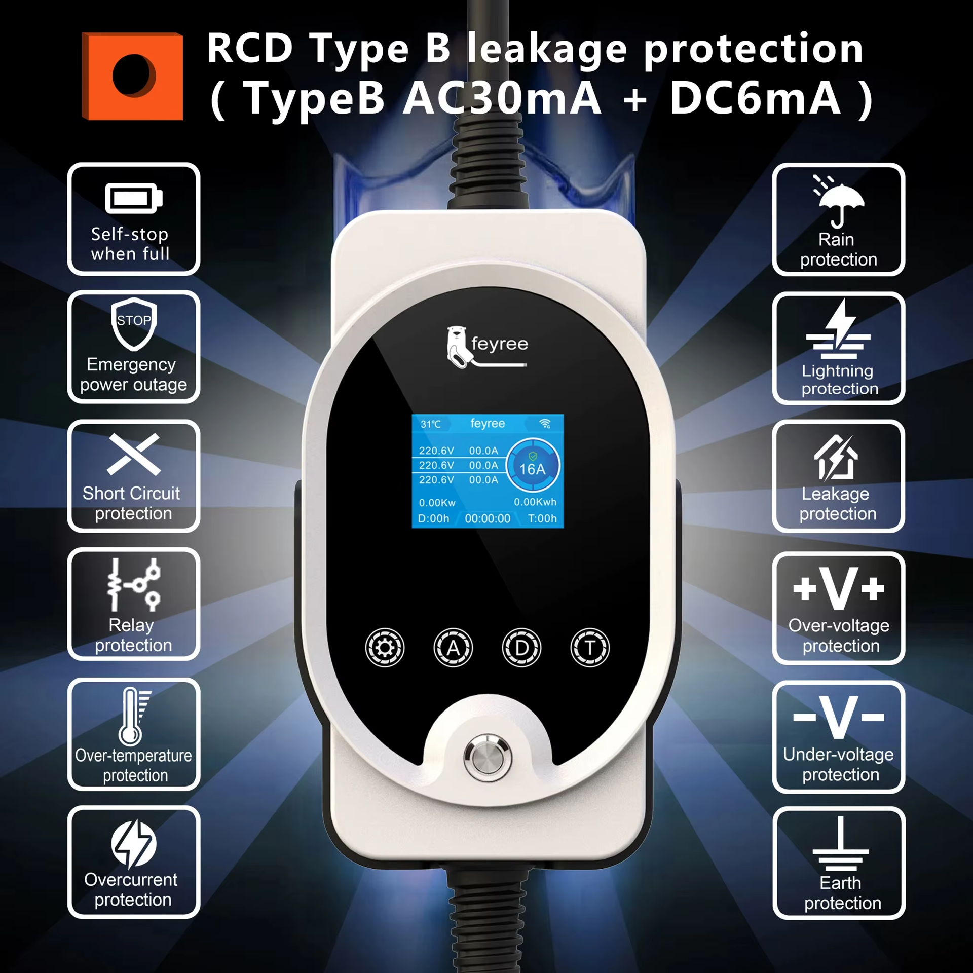 ᐉ Зарядка для електромобіля Feyree 7 кВт 32A NACS Master EV-M8 APP Wi ...