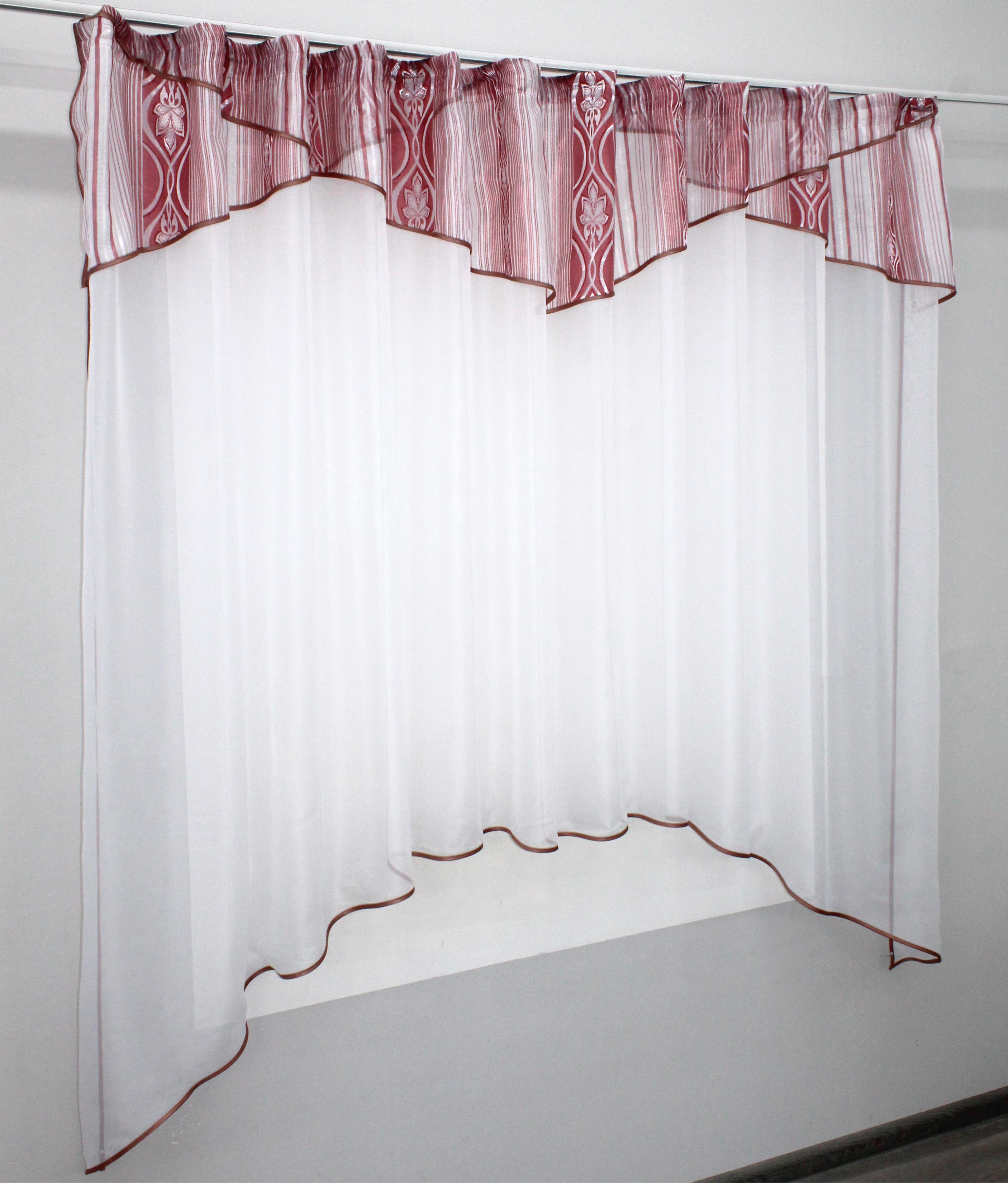 ᐉ Тюль арка кухонна з ламбрекеном Vr Textil № 025к 290х170 см Білий Бордовий 59 617 • Краща