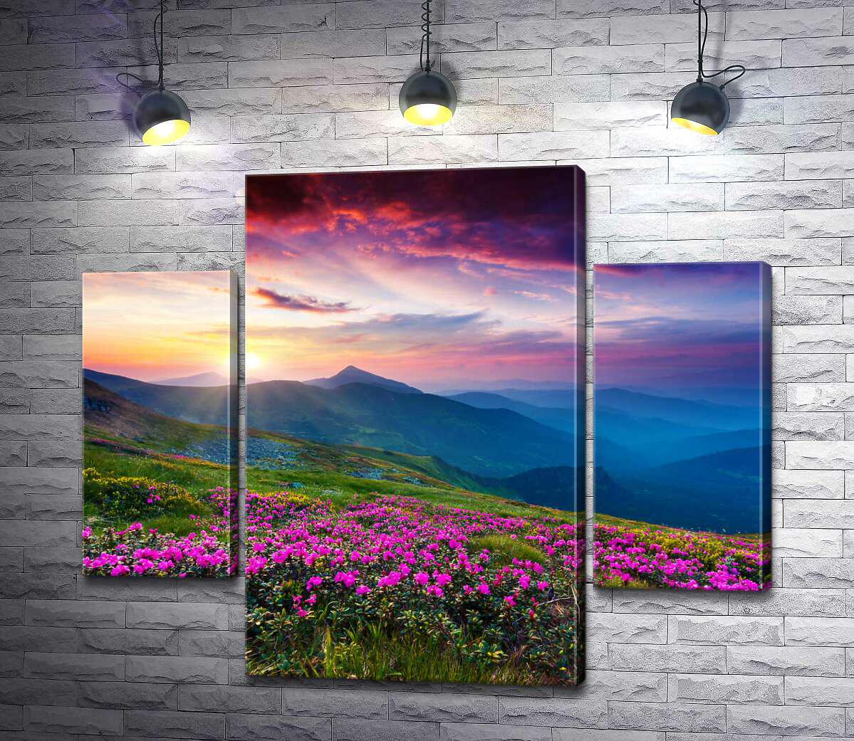 ᐉ Модульная картина ArtPoster Розовые цветы укрыли горный склон 131x109 см Модуль №7 (002594 ...