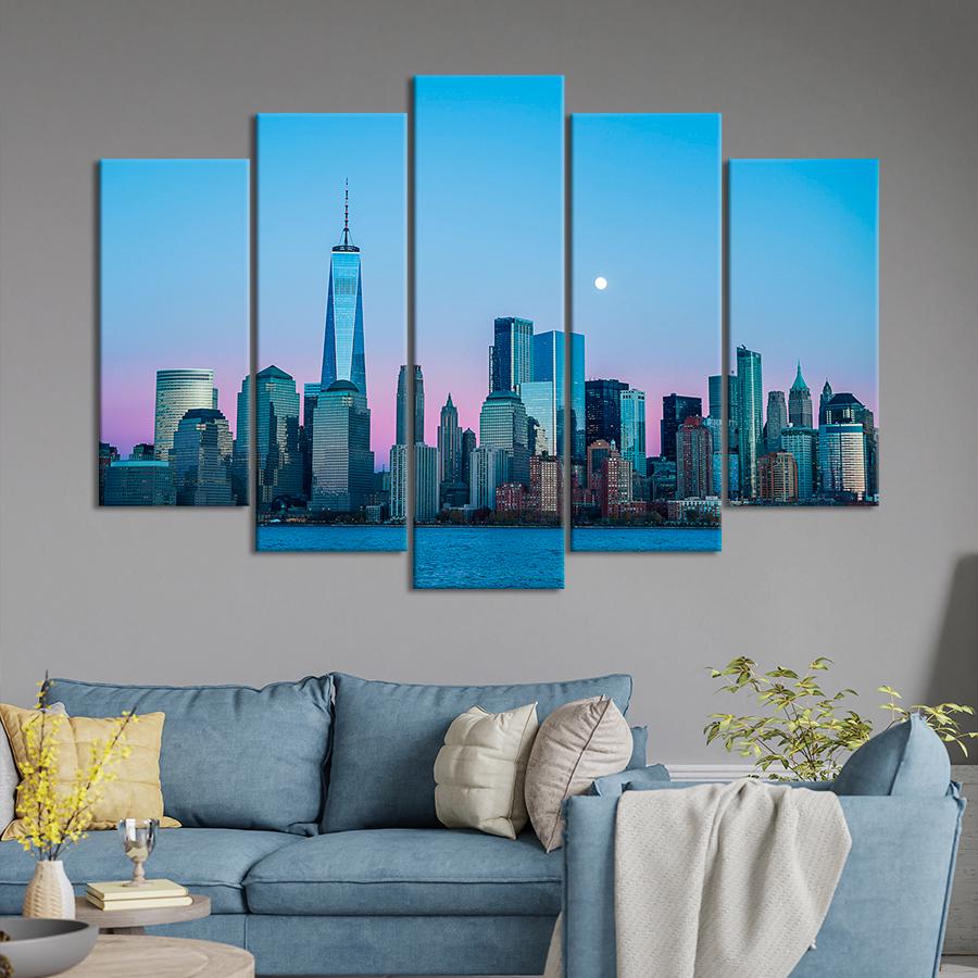 ᐉ Картина город Большой город Нью-Йорк на берегу реки 137x85 см (A708-5) • Купить в Киеве ...