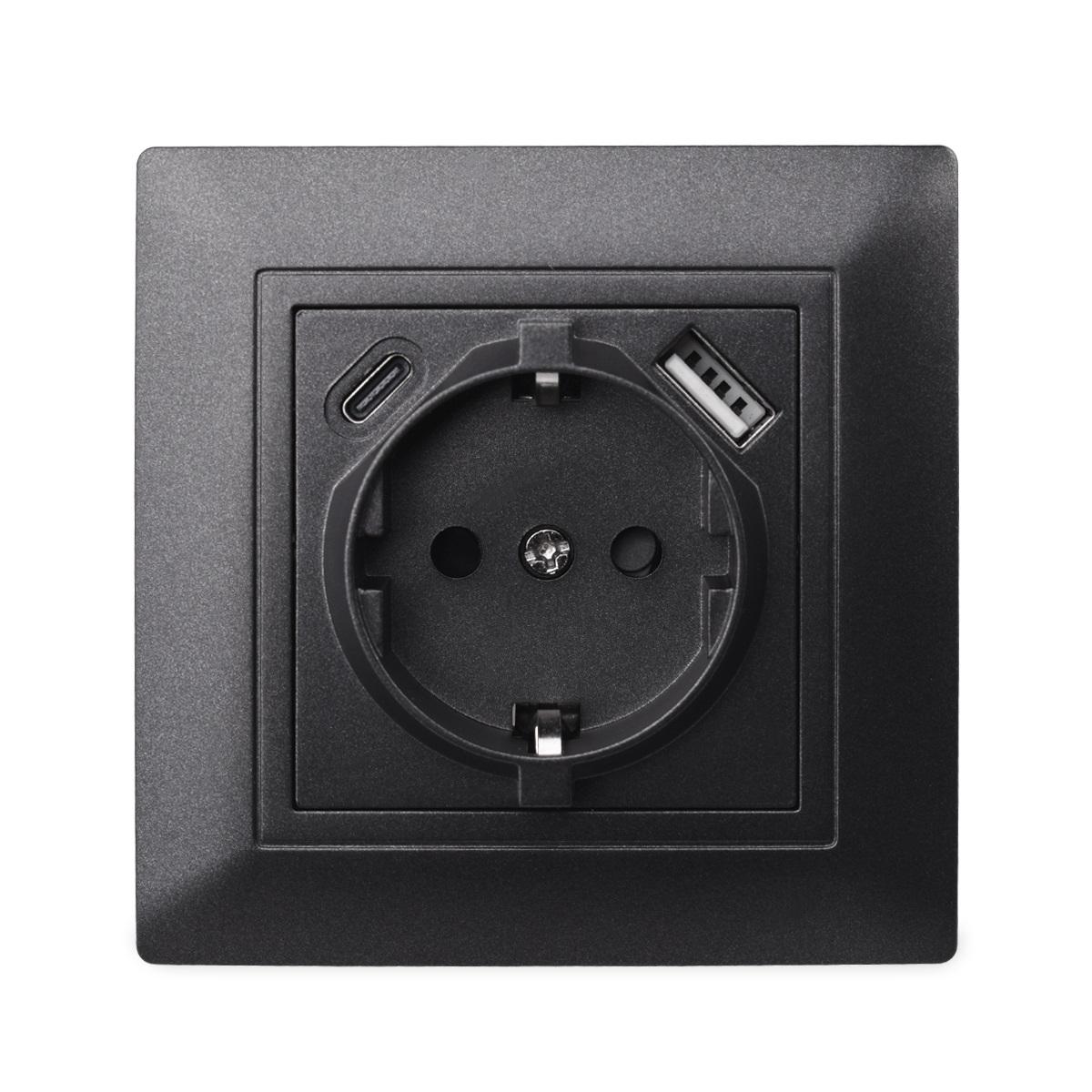 ᐉ Розетка Coswall євро з Usb та Type C портами Чорний 2023300237 • Краща ціна в Києві Україні