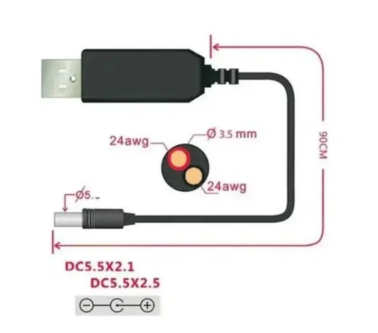 ᐉ Кабель c преобразователем USB 5 V - DC 5.5-2.1 9 V для роутера ...