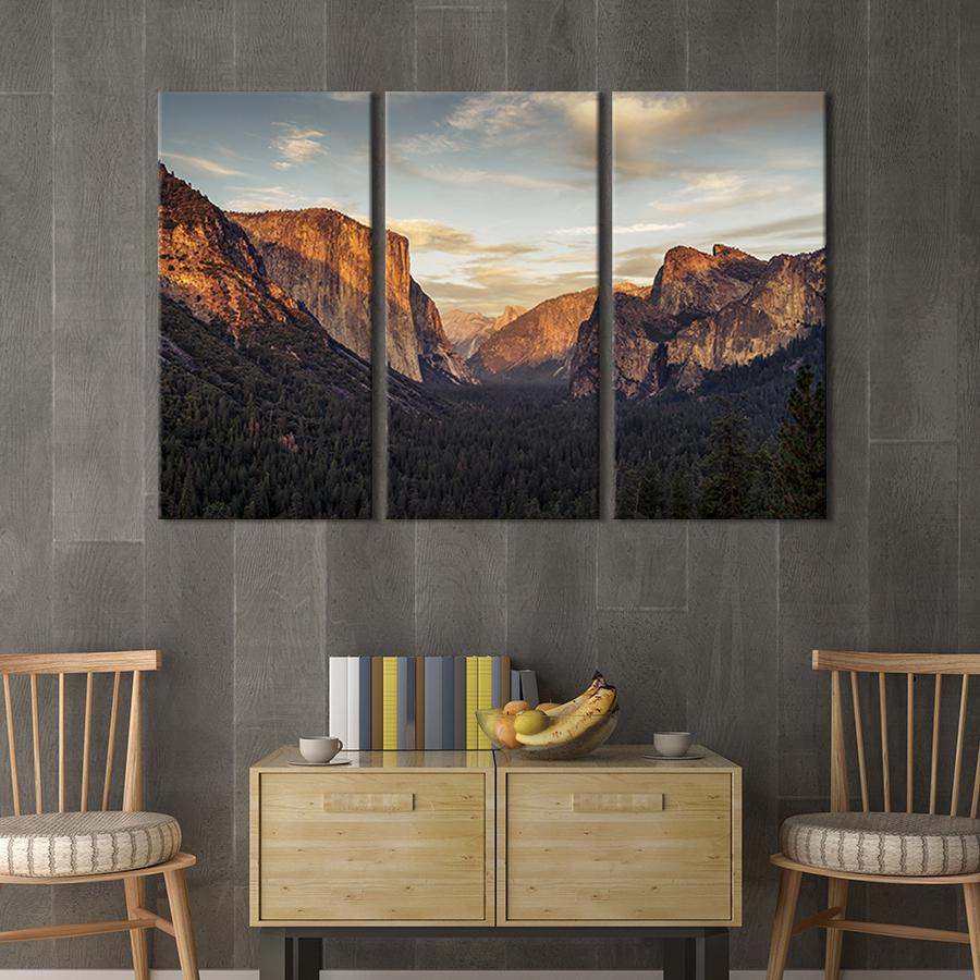 ᐉ Модульная картина на холсте Триптих Тёмные горы Йосемитской долины 78x48 см (596-31)