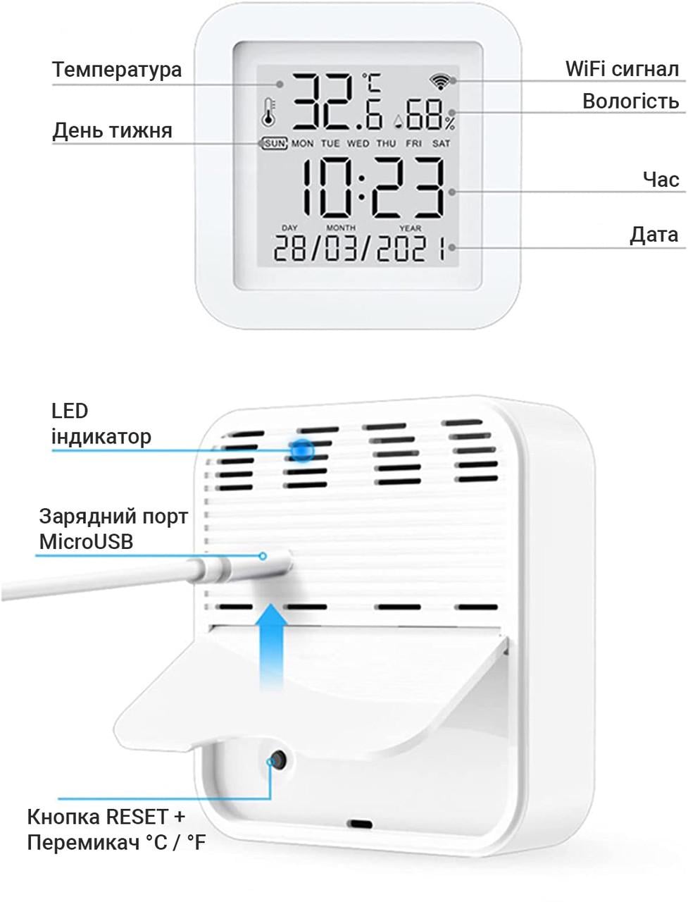 ᐉ Термогігрометр Wifi USmart THD-03w з годинником та календарем Tuya ...