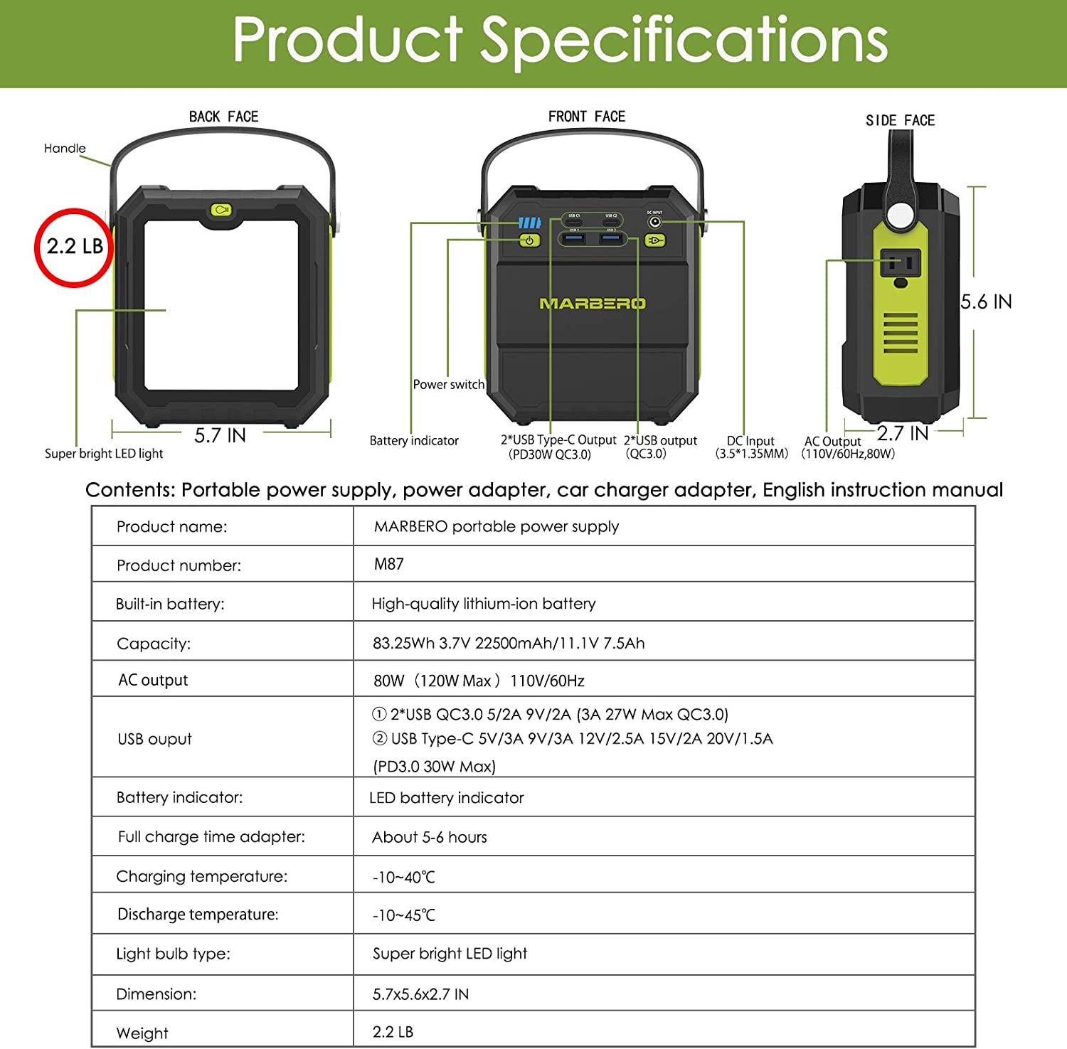 ᐉ Зарядна станція MARBERO M87 83 Wh з ліхтарем Black/Green (000579 ...