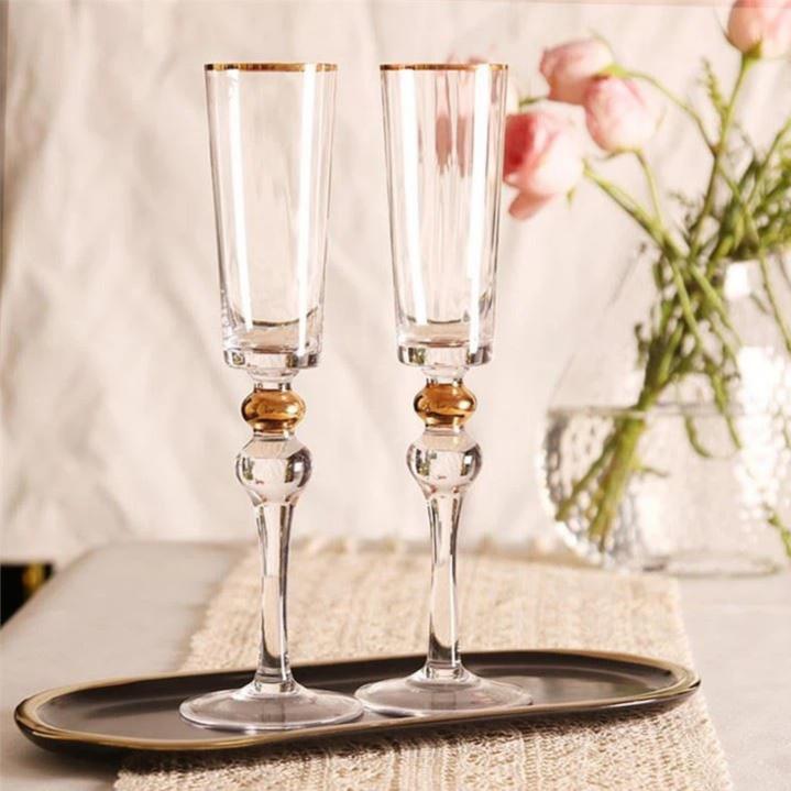 ᐉ Бокалы для игристого вина Glassware с золотистым ободком и фигурной ...