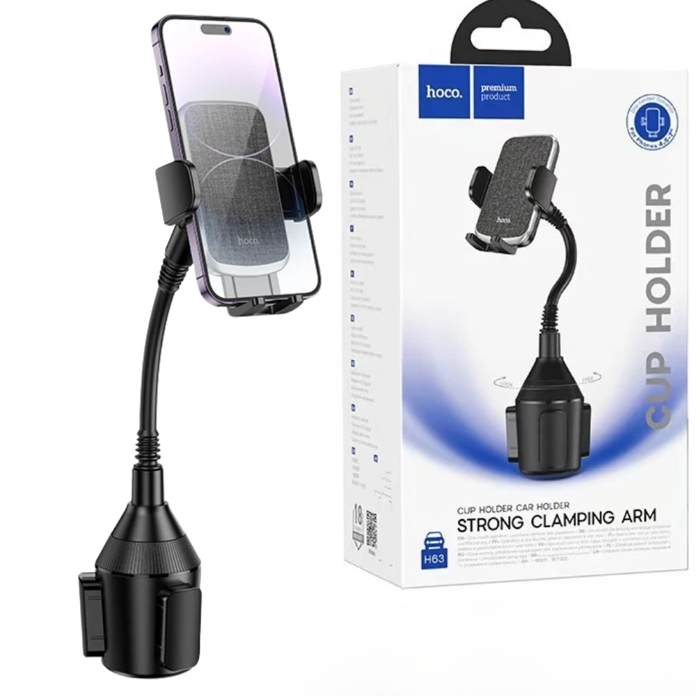 ᐉ Тримач для телефону в машину Hoco в підсклянник на гнучкій ніжці до 6,8" Чорний (H63) • Краща ...