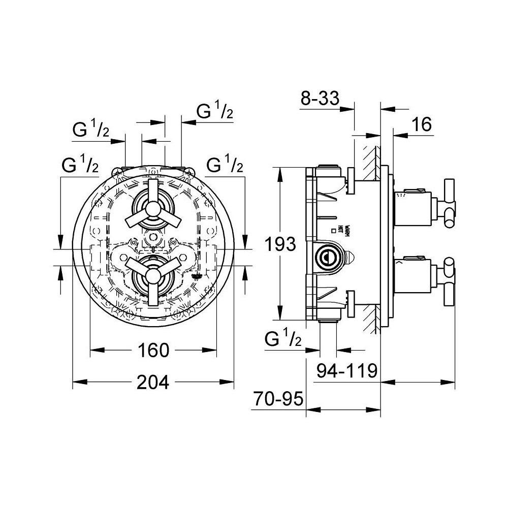 ᐉ Внешняя часть термостатического смесителя для душа Grohe Atrio ...