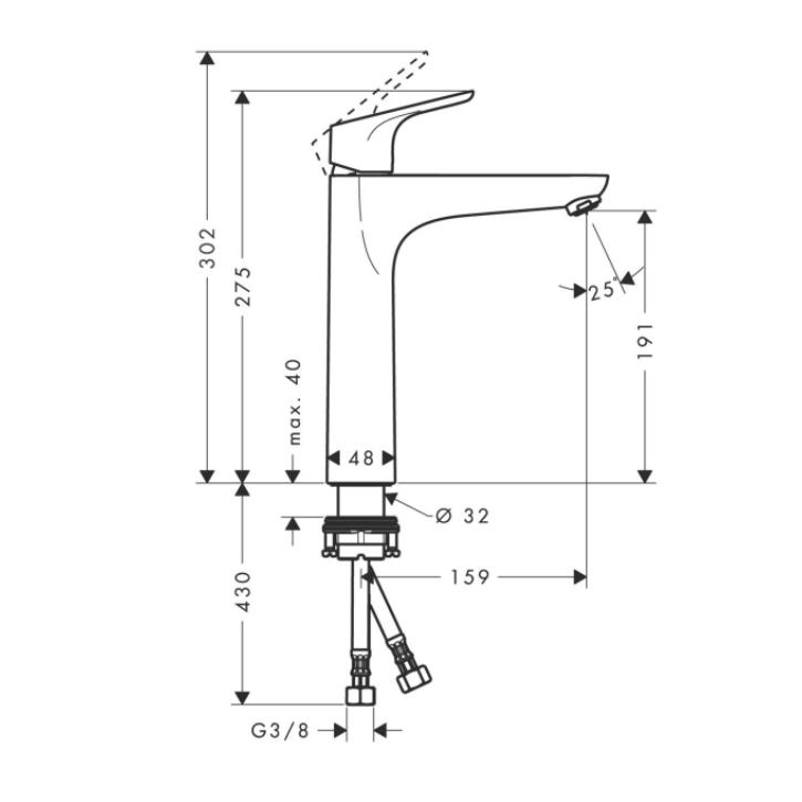 ᐉ Смеситель для умывальника Hansgrohe Focus 190 с донным клапаном Хром ...