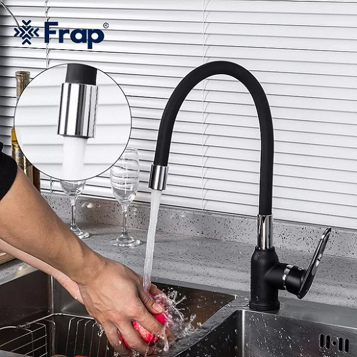 ᐉ Смеситель для кухни Frap F4049-6 с гибким изливом Черный/Хром ...