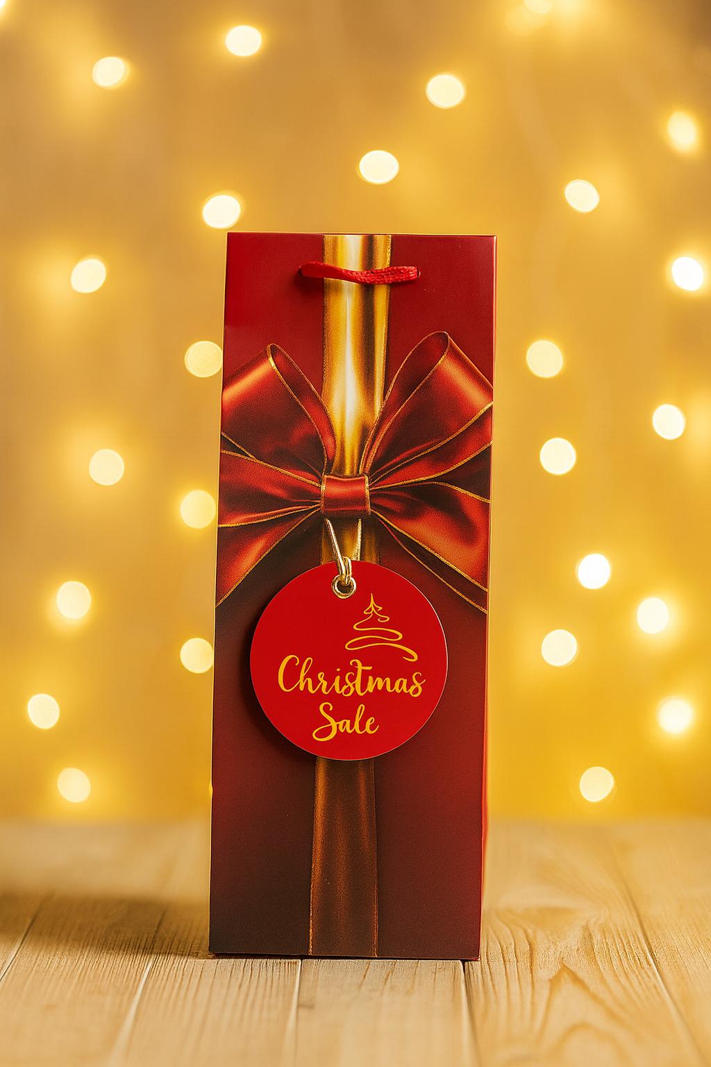 ᐉ Пакет новогодний бумажный под бутылку Merry Christmas 13х8,5х36 см ...