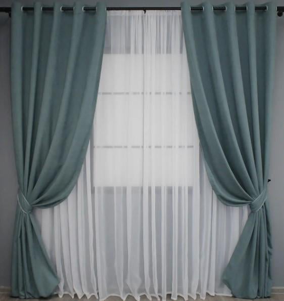 ᐉ Штори на люверсах Sparta мікровелюр 1 5х2 7 м 2 шт Сіро блакитний 965ш • Краща ціна в Києві