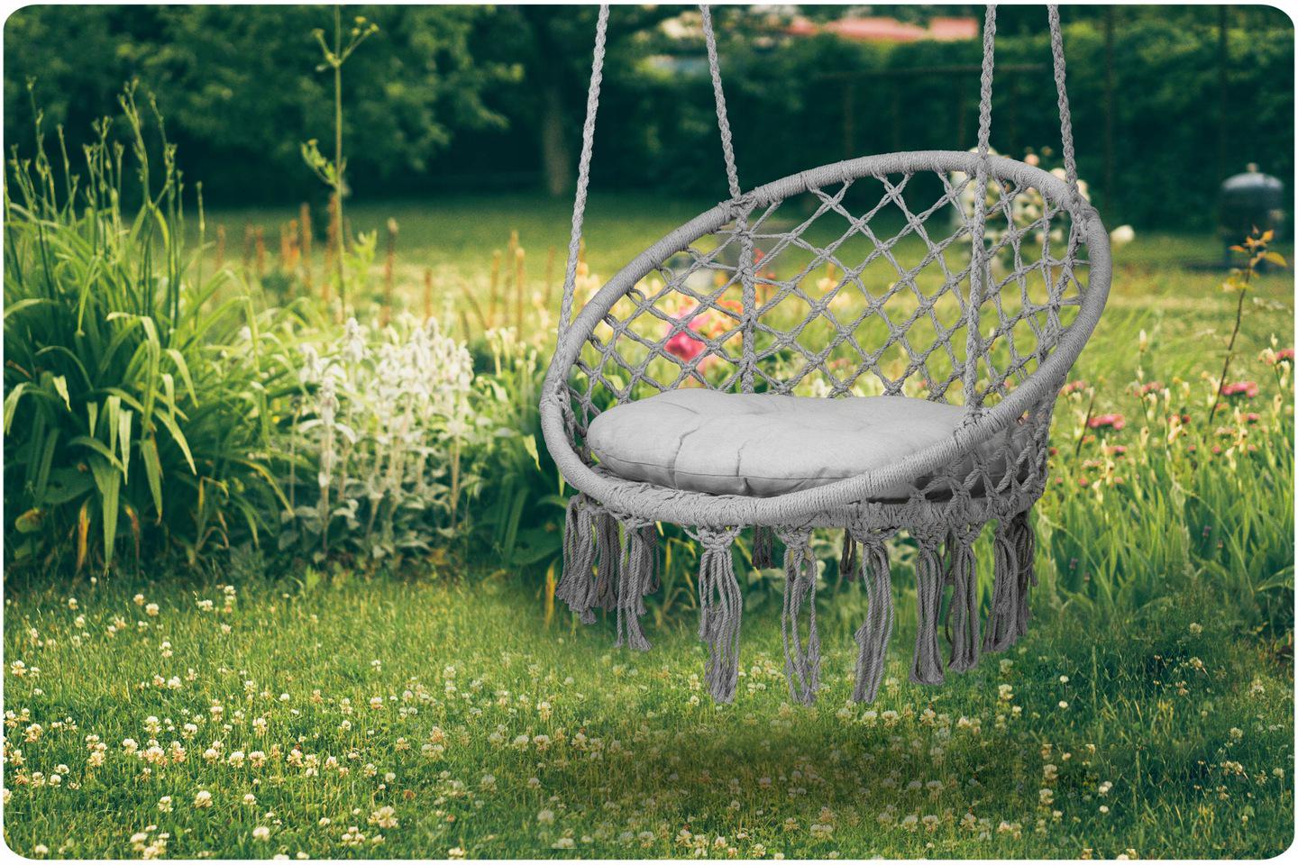 ᐉ Кресло-качели Boho подвесное плетеное садовое гнездо с подушкой ...