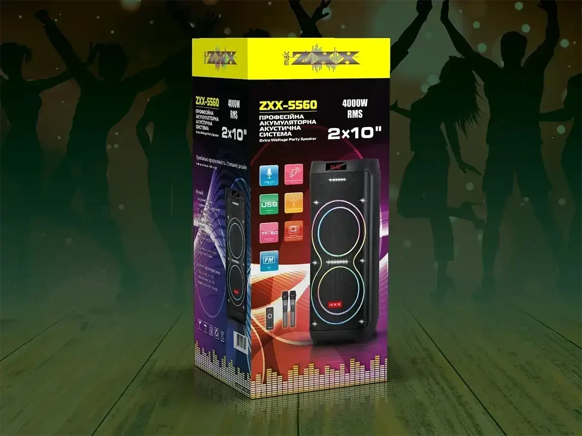 ᐉ Акустична переносна колонка ZXX-5560 2x10" TWS/FM/USB/TF/BT/REC/LED ...